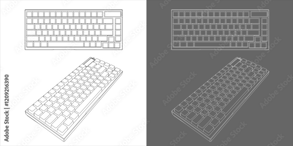 vector mechanical gaming keyboard. outline line drawing blueprint ...