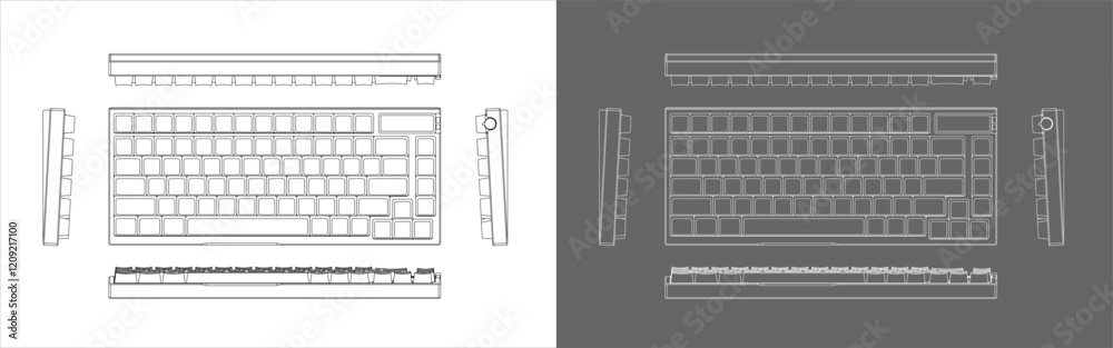 Set mechanical gaming keyboard vector from all view outline line ...