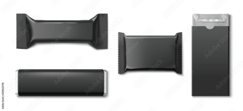 Vector de Stock Chocolate bar mockup collection of black blank wrappers ...