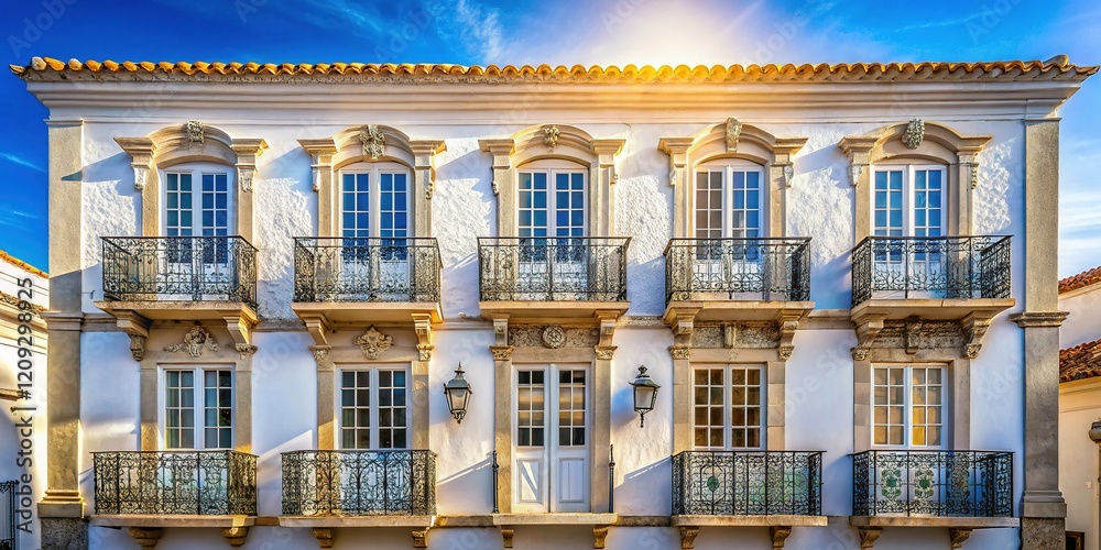 Faro Portugal Neoclassical House Exterior, White Facade, Metal Railings ...