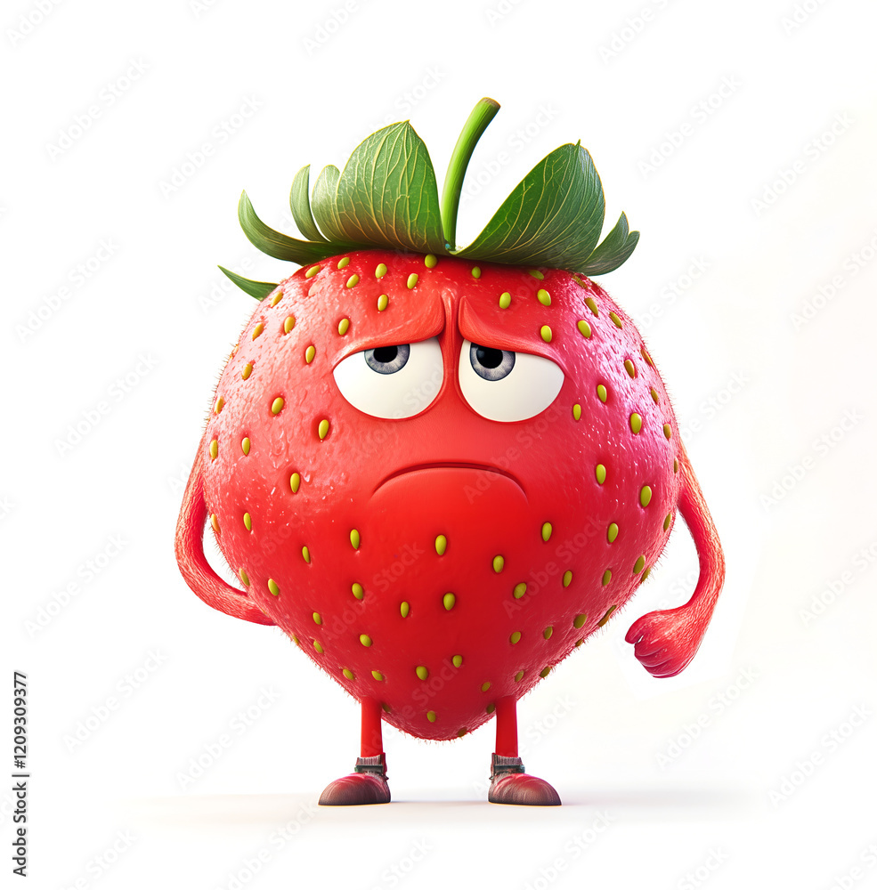 Strawberry character with a sad face with arms and legs, with hands ...