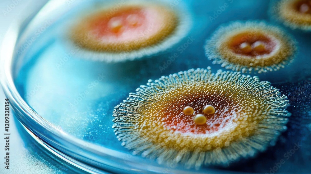 Microbial research depicted through bacterial colonies on nutrient agar ...