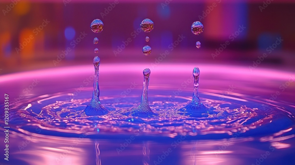 Neon-lit water droplet impact, vibrant background Stock Photo | Adobe Stock