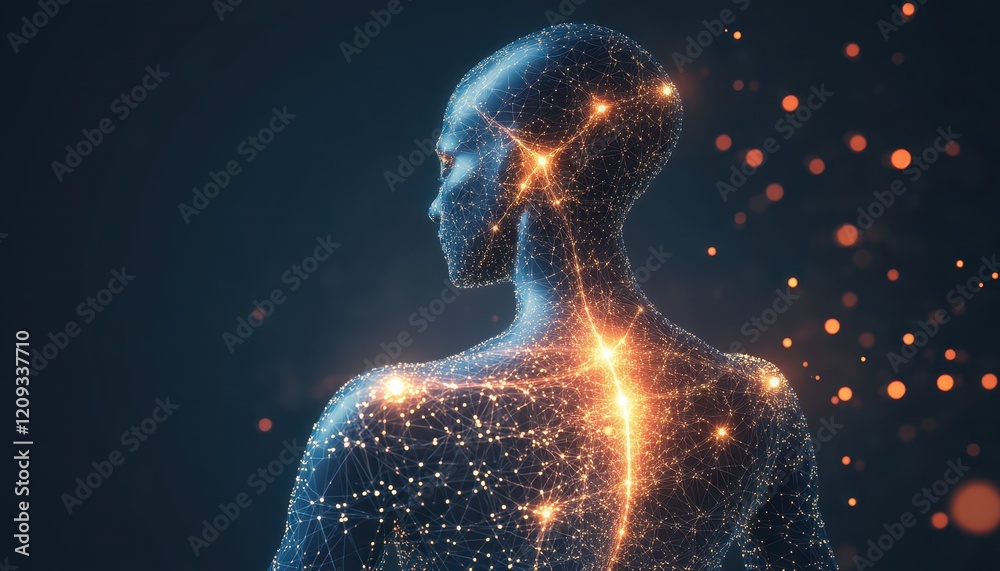 Transparent view of a human body with interconnected pain signals ...