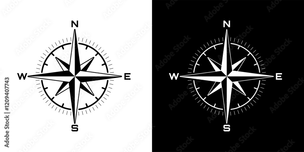 Compass Rose Sign. Windrose Symbol. Nautical Wind Rose Icon. Vintage ...