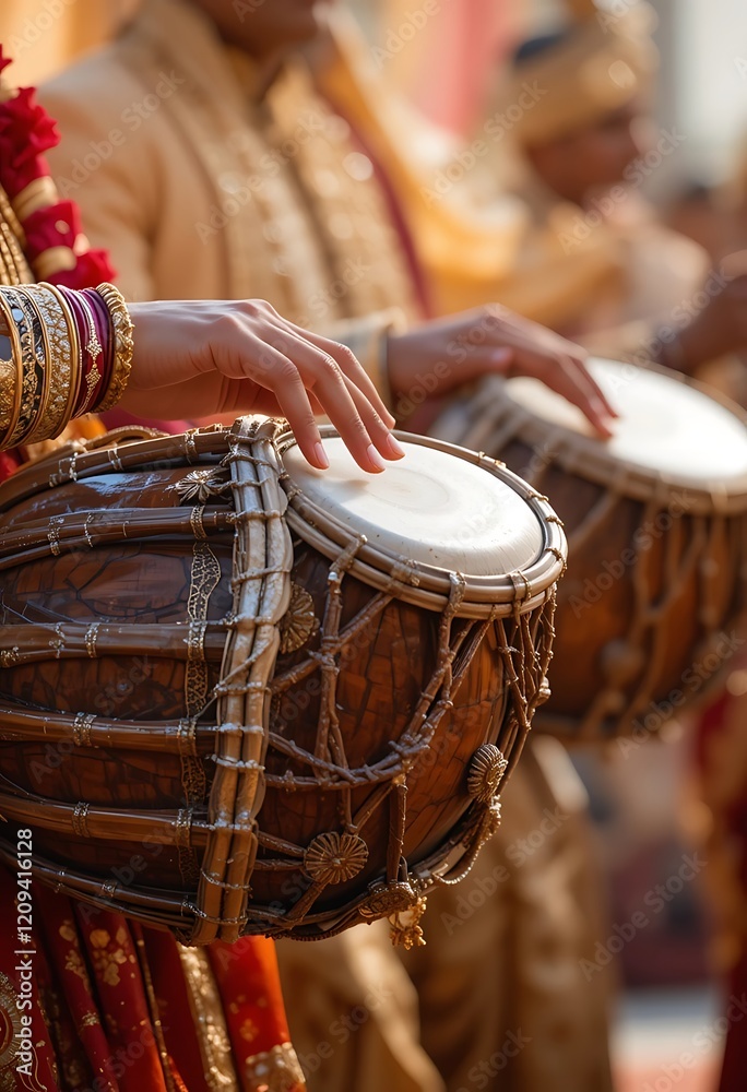 Indian Wedding Dholak Drums Closeup Golden Details Warm Lighting Stock ...