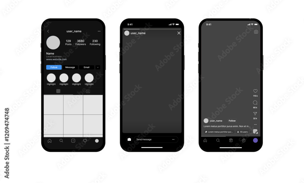 Instagram Social Network App Ui Interface Mockup Design Modern Social Media Platform Profile