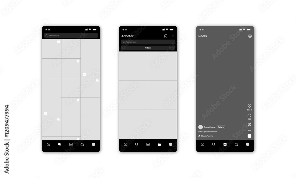Instagram social network app UI interface mockup design. Modern social ...