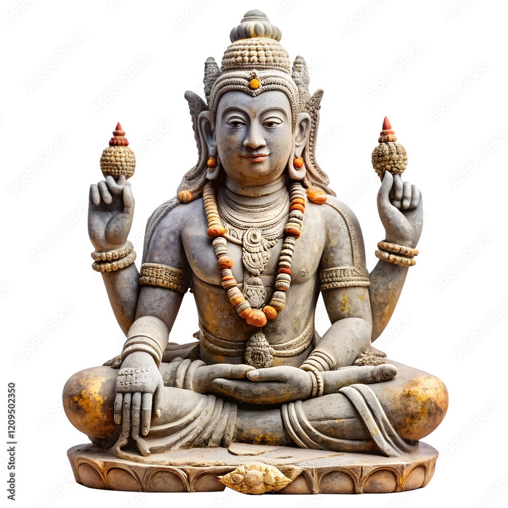 Ancient Deity Stone Statue with Symbolic Totems. Perfect for: Religious ...