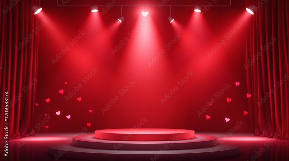 red spotlight stage with romantic heart-shaped lights for valentines ...