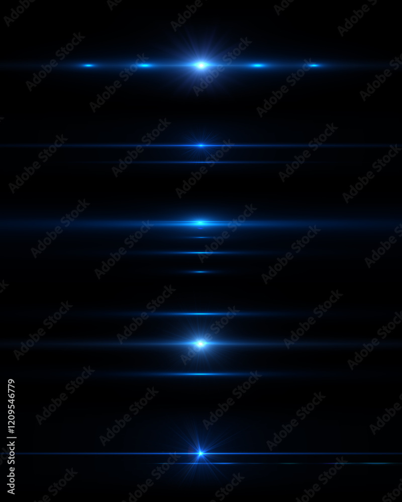 Lens flares and anamorphic lens flare. Set of beautiful anamorphic ...