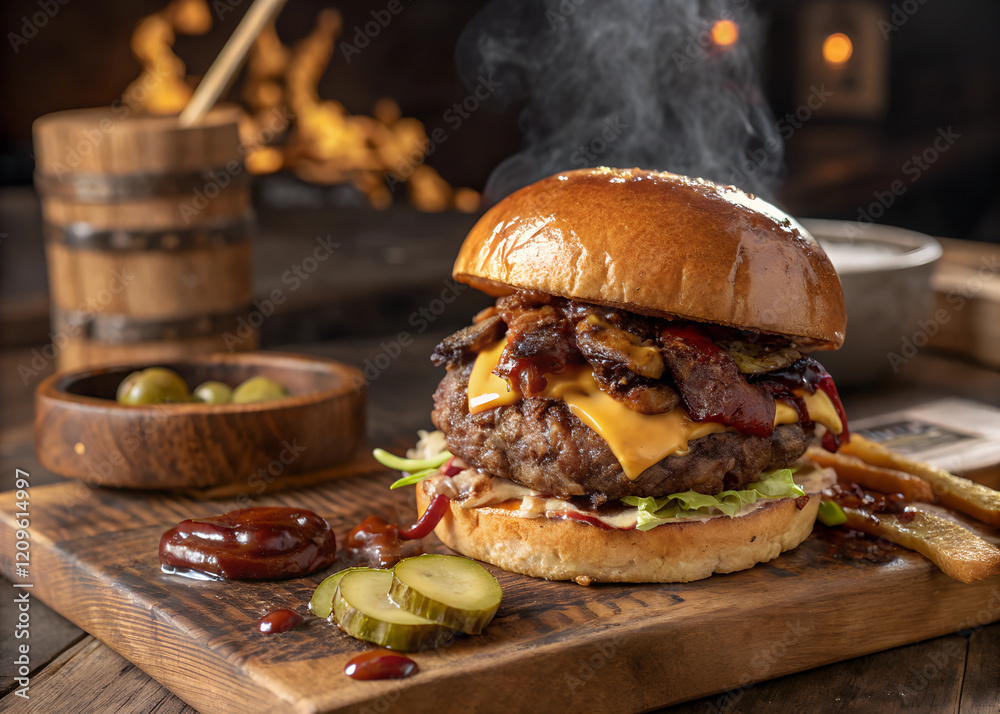 Smoked Brisket Cheeseburger, Fox Bros. Bar-B-Q, thick layers of juicy ...