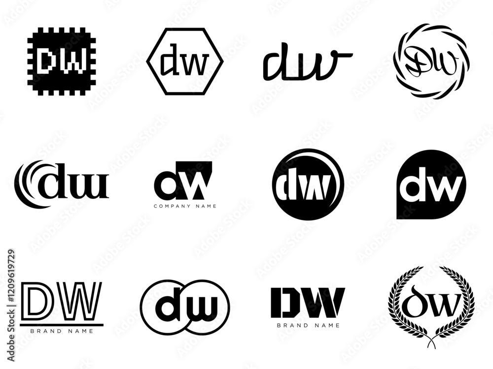 DW logo company template. Letter d and w logotype. Set different ...