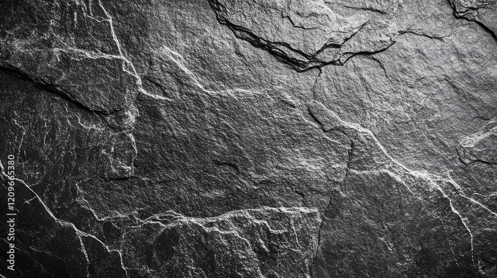 Textured dark gray slate stone surface with subtle white veins ...