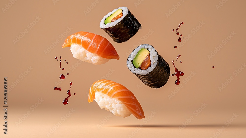 Dynamic sushi plating culinary studio food photography minimalist ...