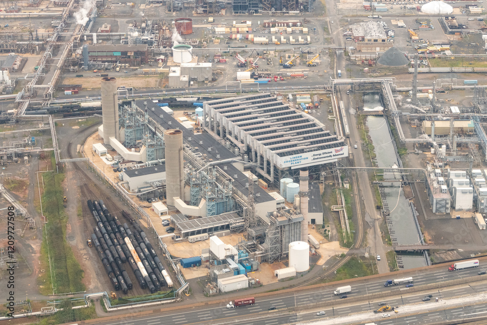 Linden, New Jersey, USA - August 28, 2023 - Aerial view of the Linden ...