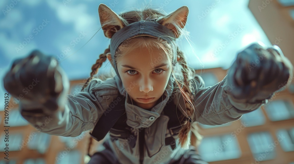 quadrobics . A teenage girl dressed as a feline, performing cat-like ...