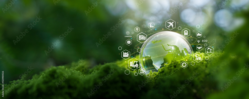 Green logistic transport. Global transport Net zero logistics, green ...