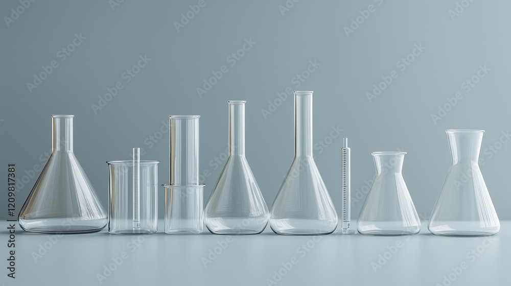 Glassware Lab: A minimalist arrangement of glass laboratory beakers and ...