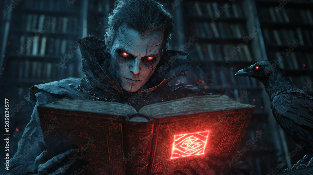 Mysterious Scholar Vampire Reading in Ancient Library Surrounded by ...
