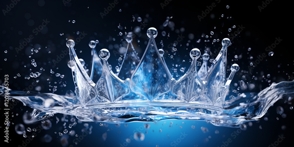 Water splash with a crown-like shape, isolated on a white background. A ...