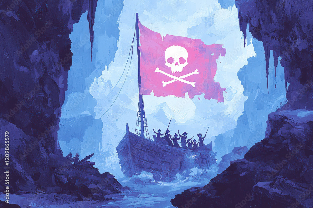 Watercolor illustration pirate captain Themed, pirate ship sailing ...