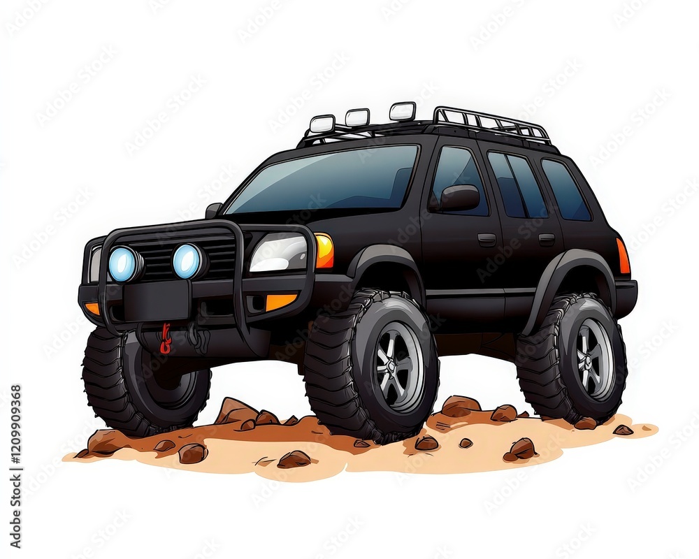 Black SUV with Off-Road Features in a Rugged Terrain Environment Stock ...