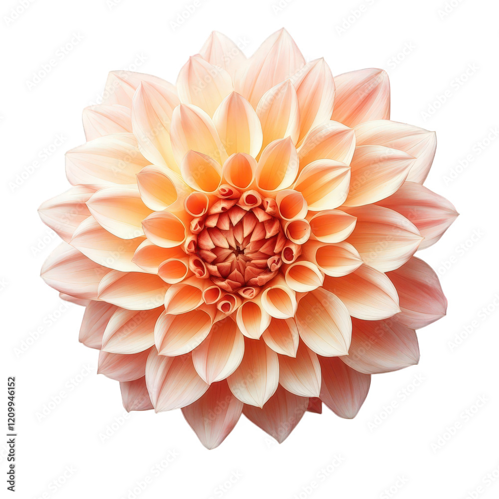 beautifully arranged flower. resembling a dahlia. with soft peach and ...