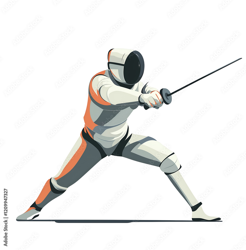Fencing, a flat illustration style with simple shapes on a white ...