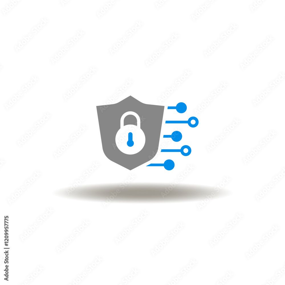 Vector illustration of shield with lock and circuit pattern. Icon of ...