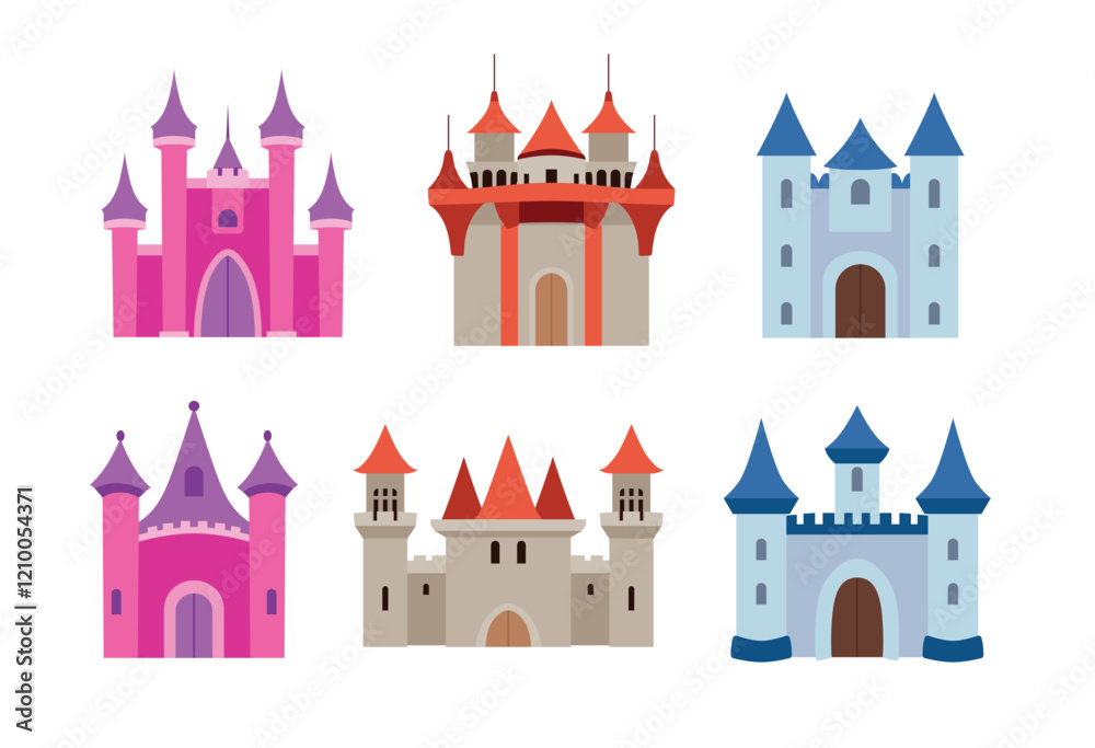 Medieval castle tower vector set, fairytail fortress castles, old ...