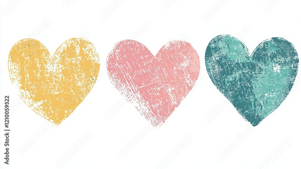 Cute Pastel Hearts in Yellow, Pink, and Teal for Beautiful Vector Clip ...