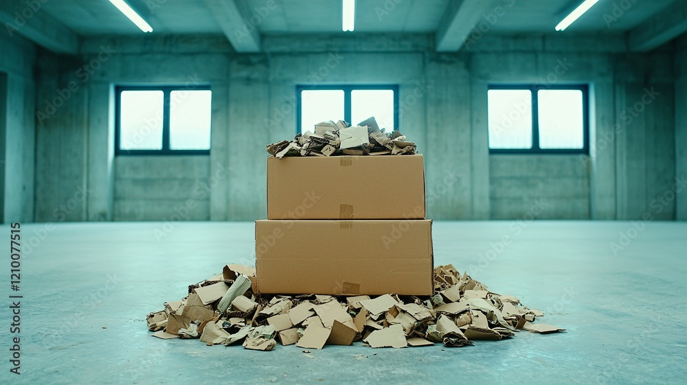 Waste management action industrial warehouse cardboard recycling urban ...