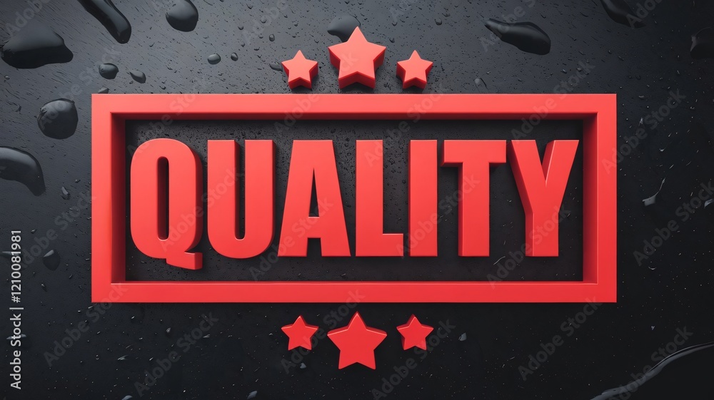 Word Quality in red color with excellence stars on a black background ...