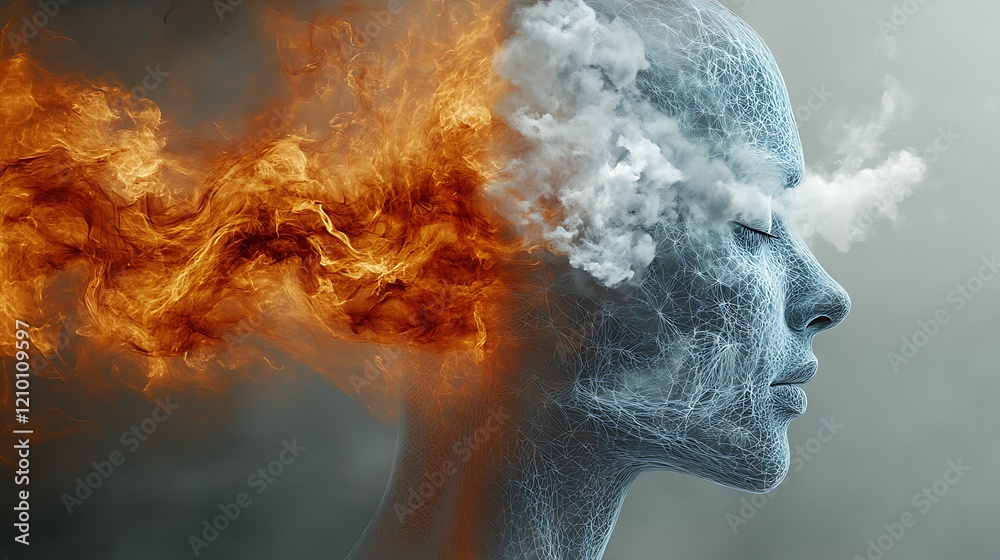 Human Figure Exhaling Clean Air on One Side with Contrasting Elements ...