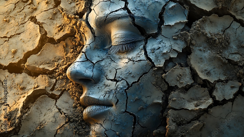 Human Face Morphing into Cracked and Polluted Soil Texture Stock ...
