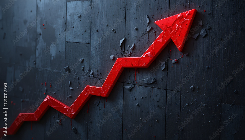 A red up arrow graph showing an upward trend. It's like a staircase. It ...