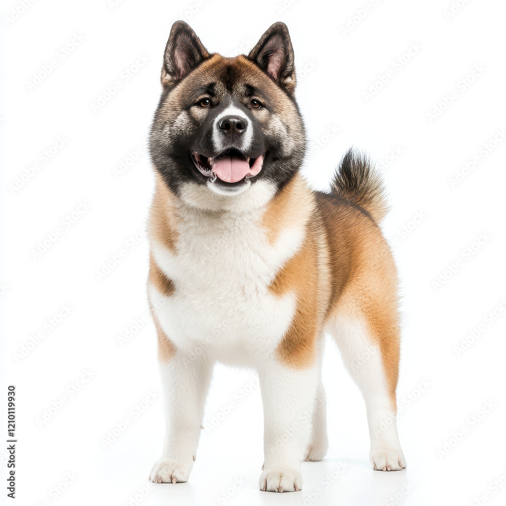 strong and confident Akita dog stands proudly, showcasing its thick fur ...