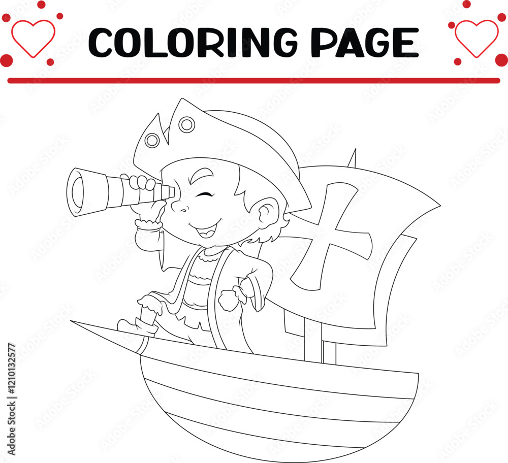 pirates columbus is using binoculars coloring page for kids Stock ...