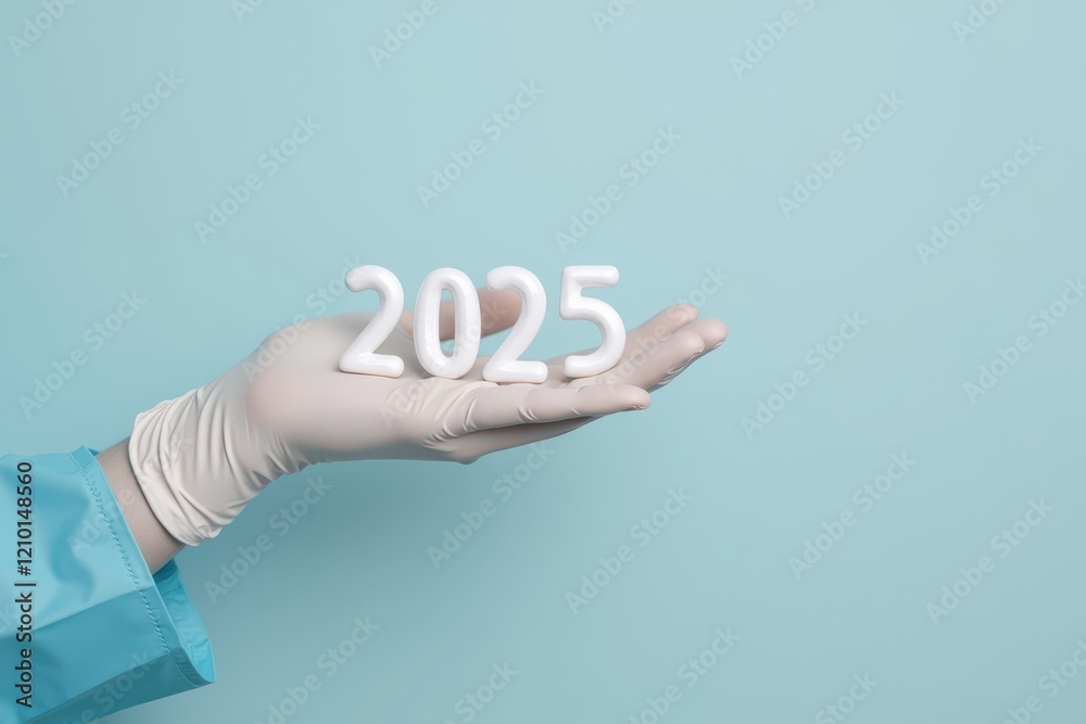 Doctor's gloved hand, numbers 2025, white pills – medical theme, clean ...