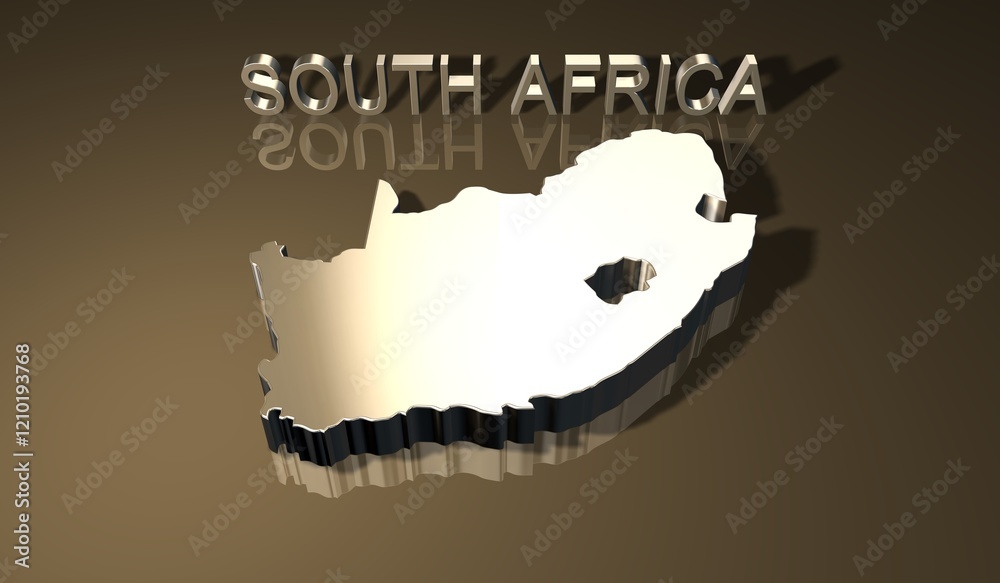 Map of South Africa in 3D with golden frame for print purpose 1 Stock ...