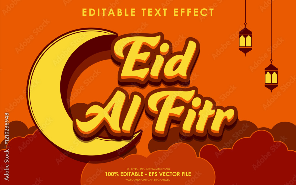 Editable Happy Eid Al Fitr Text Effect with islamic background Stock ...