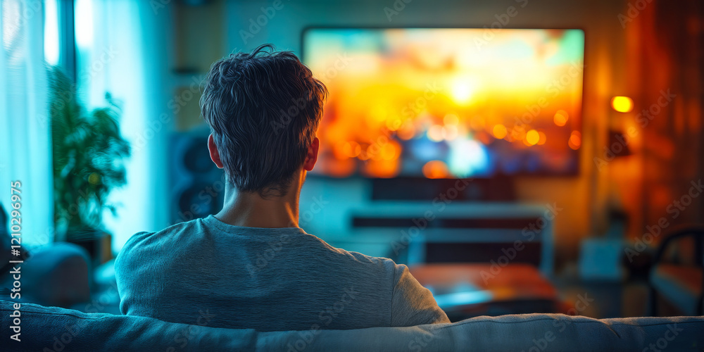Person Watching Connected TV with On-Screen Influencer Content in ...