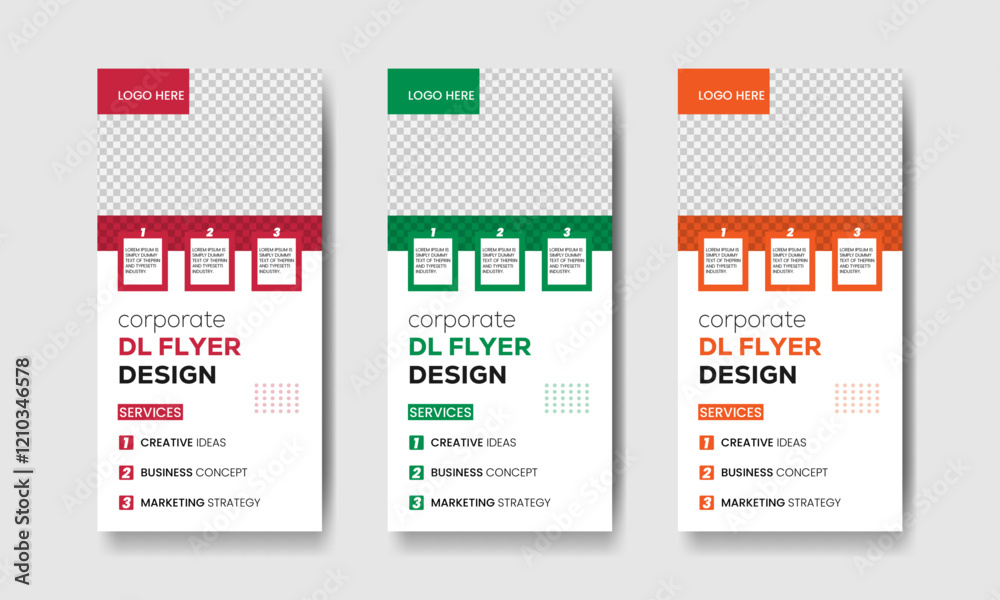 Corporate dl flyer design. features a minimalist layout with three ...