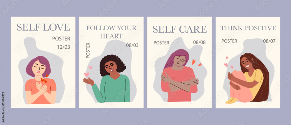 Inspirational posters celebrating self love and self care with positive ...