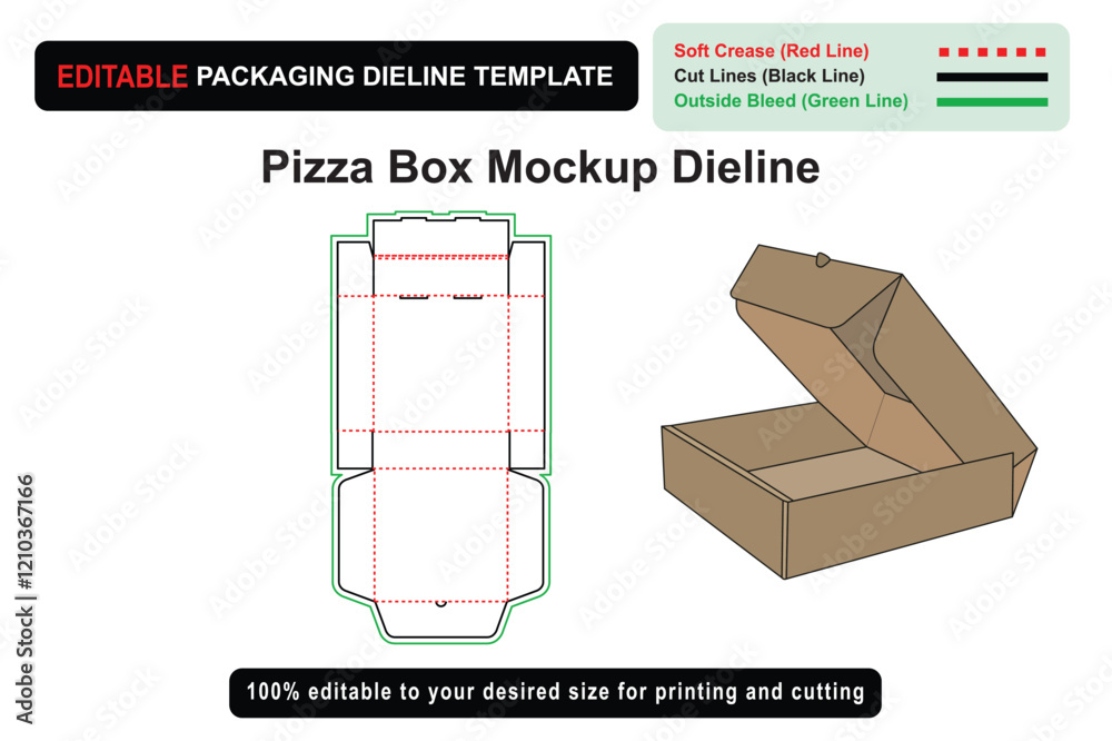 Pizza Box Mockup Dieline for Engaging Food Packaging Designs, Packaging ...