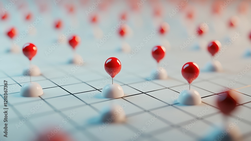 Artistic Representation of Multiple Red Location Pins on a Grid ...