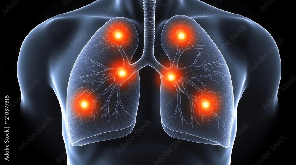 Medical illustration showing effects of new treatment on human lungs ...