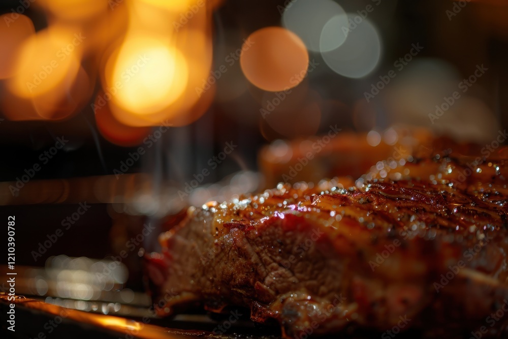 Perfectly cooked porterhouse steak with upscale steakhouse background ...