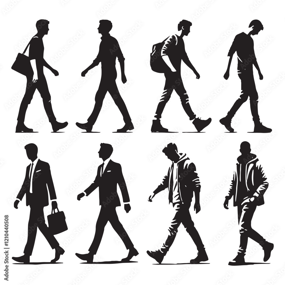 Editable set of walking man silhouette digital art for flexible use in ...